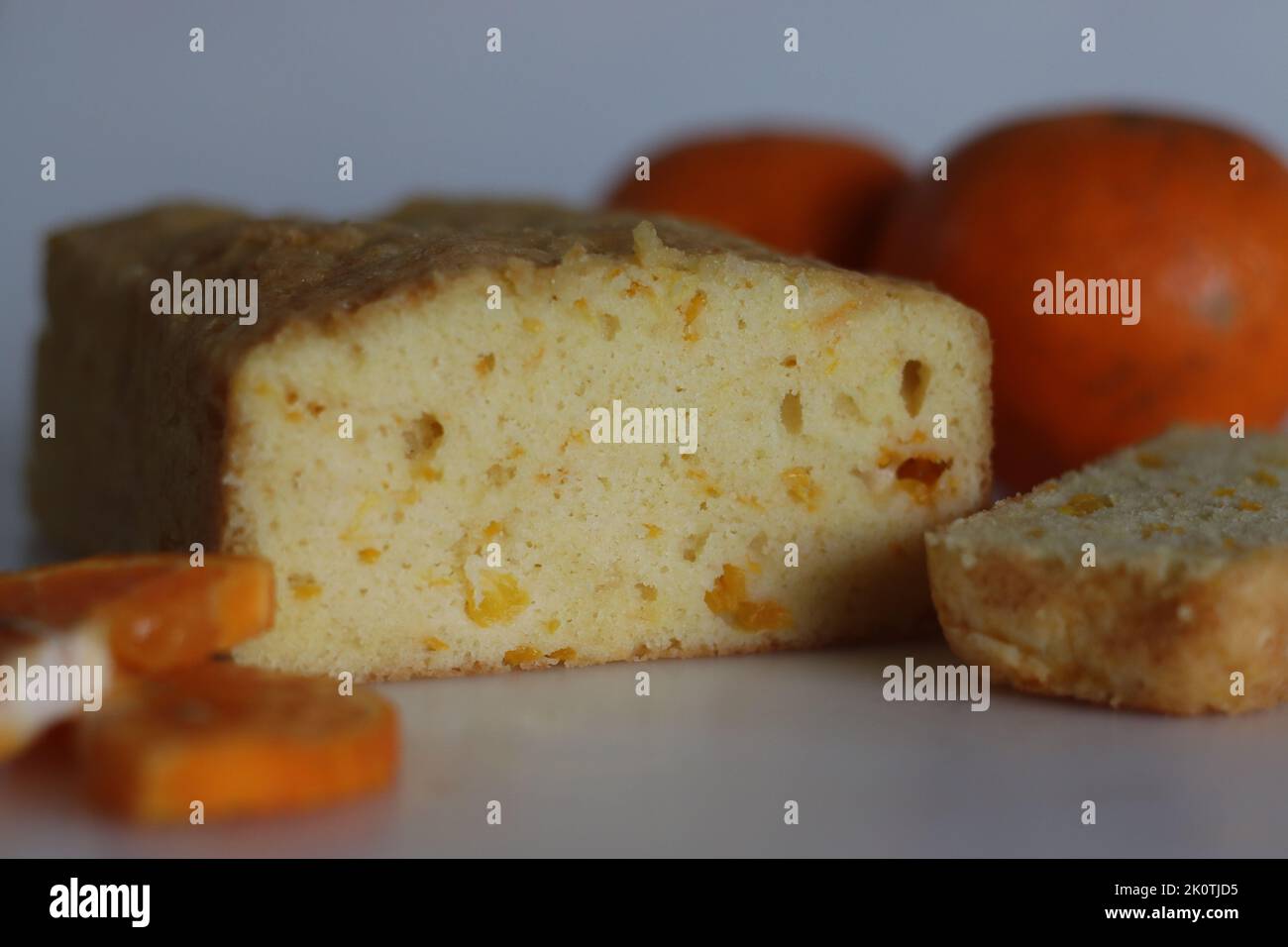 Orange cake. Tea time cake with orange juice and orange pulp. Shot ...