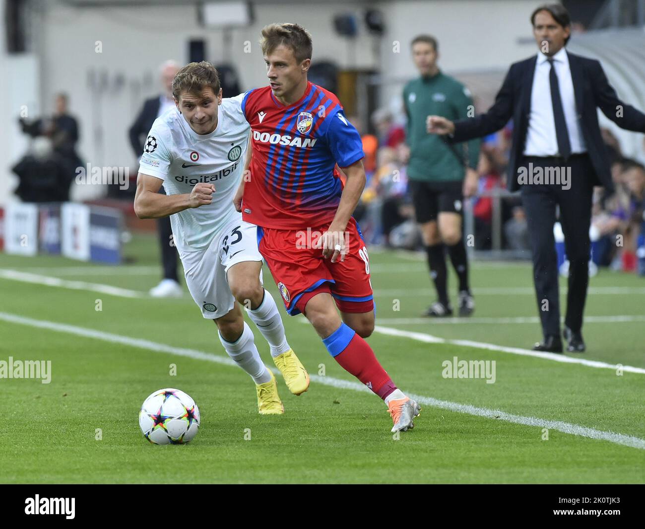Pilsen, Czech Republic. 13th Sep, 2022. From left soccer players Nicolo ...