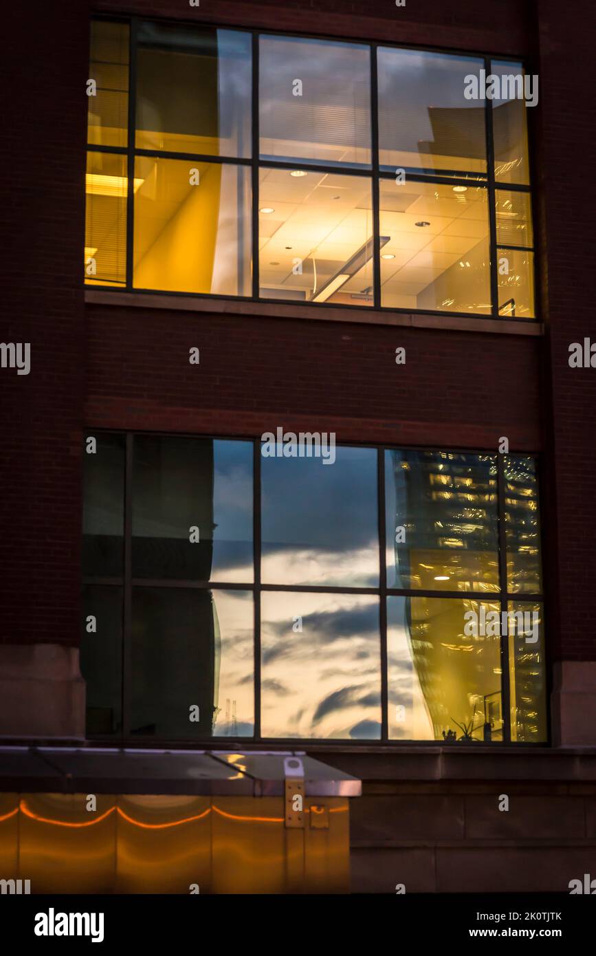 Reflections in a window, downtown Chicago, Illinois, USA Stock Photo ...