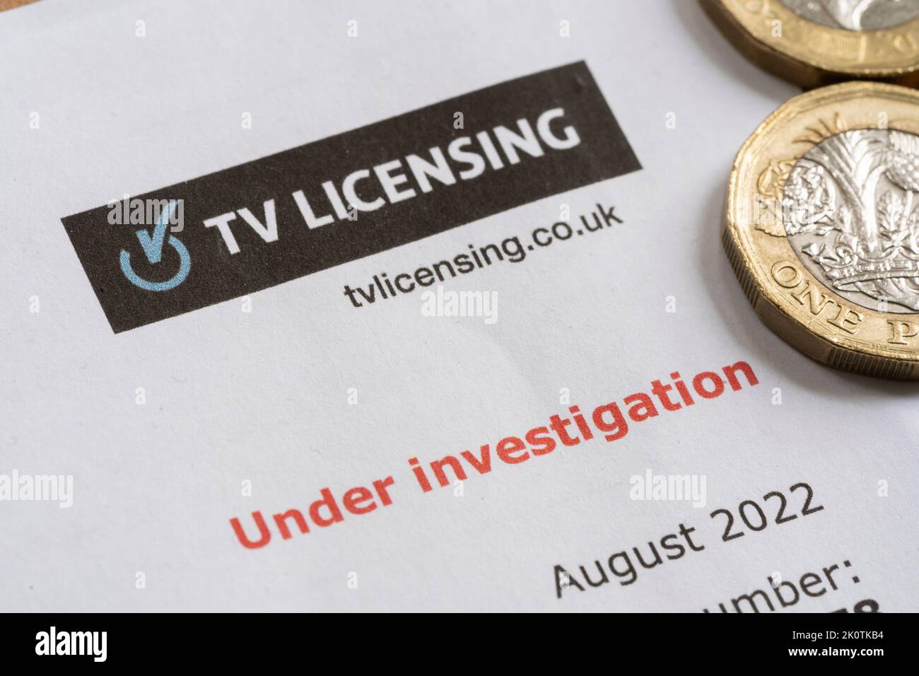 Under investigation letter for late / non payment of the BBC TV license ...