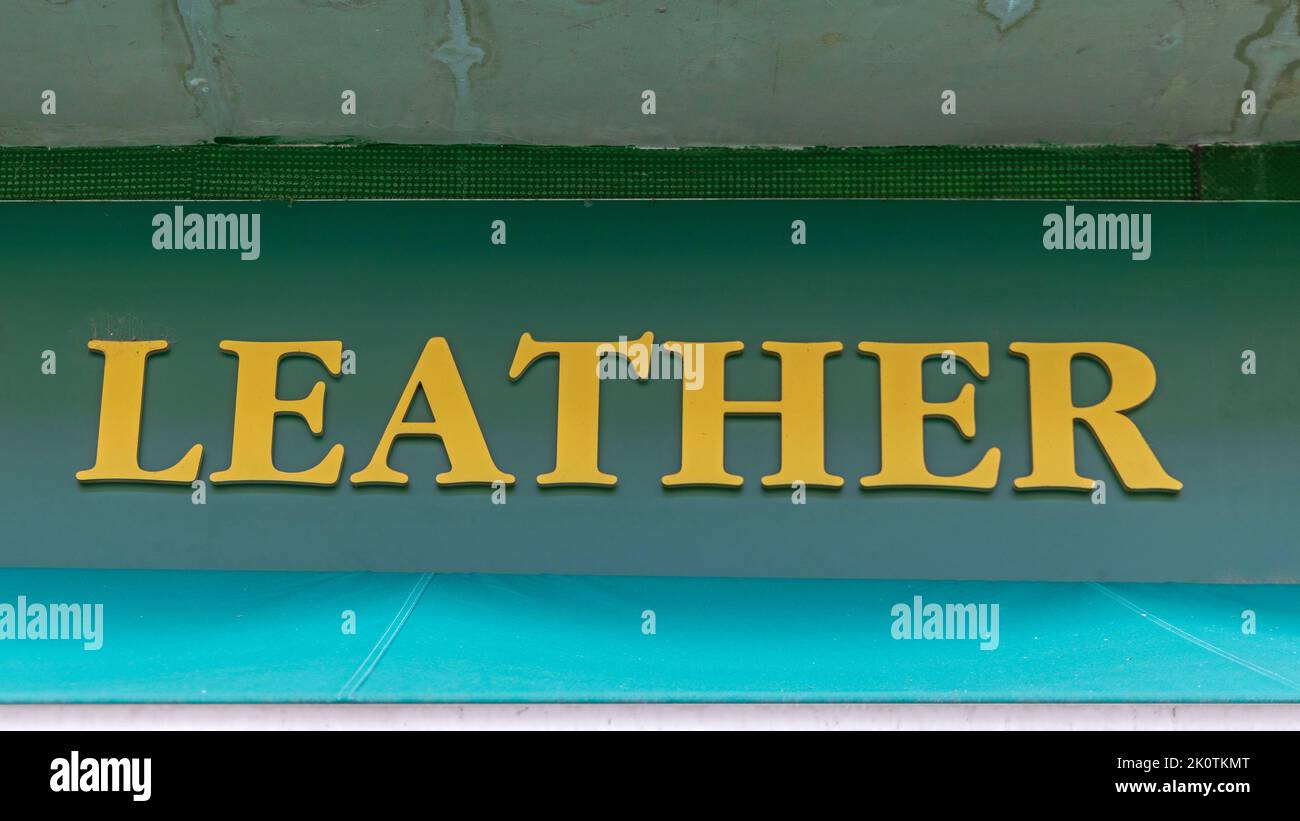 Leather sign hi-res stock photography and images - Alamy
