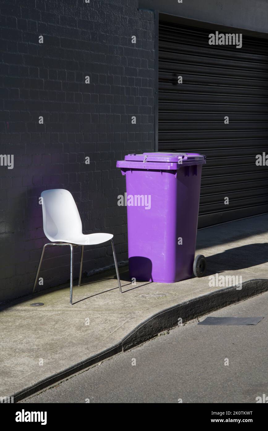 Chair and garbage bin in a street, Chippendale, Sydney, Australia Stock ...