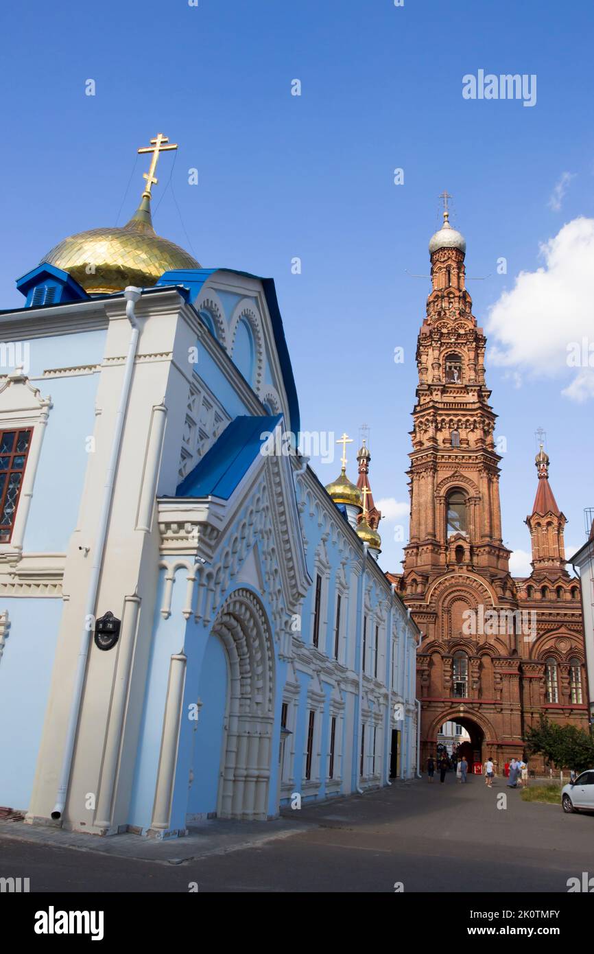 Bell tower of Epiphany Church on Bauman Street in the heart of Kazan ...