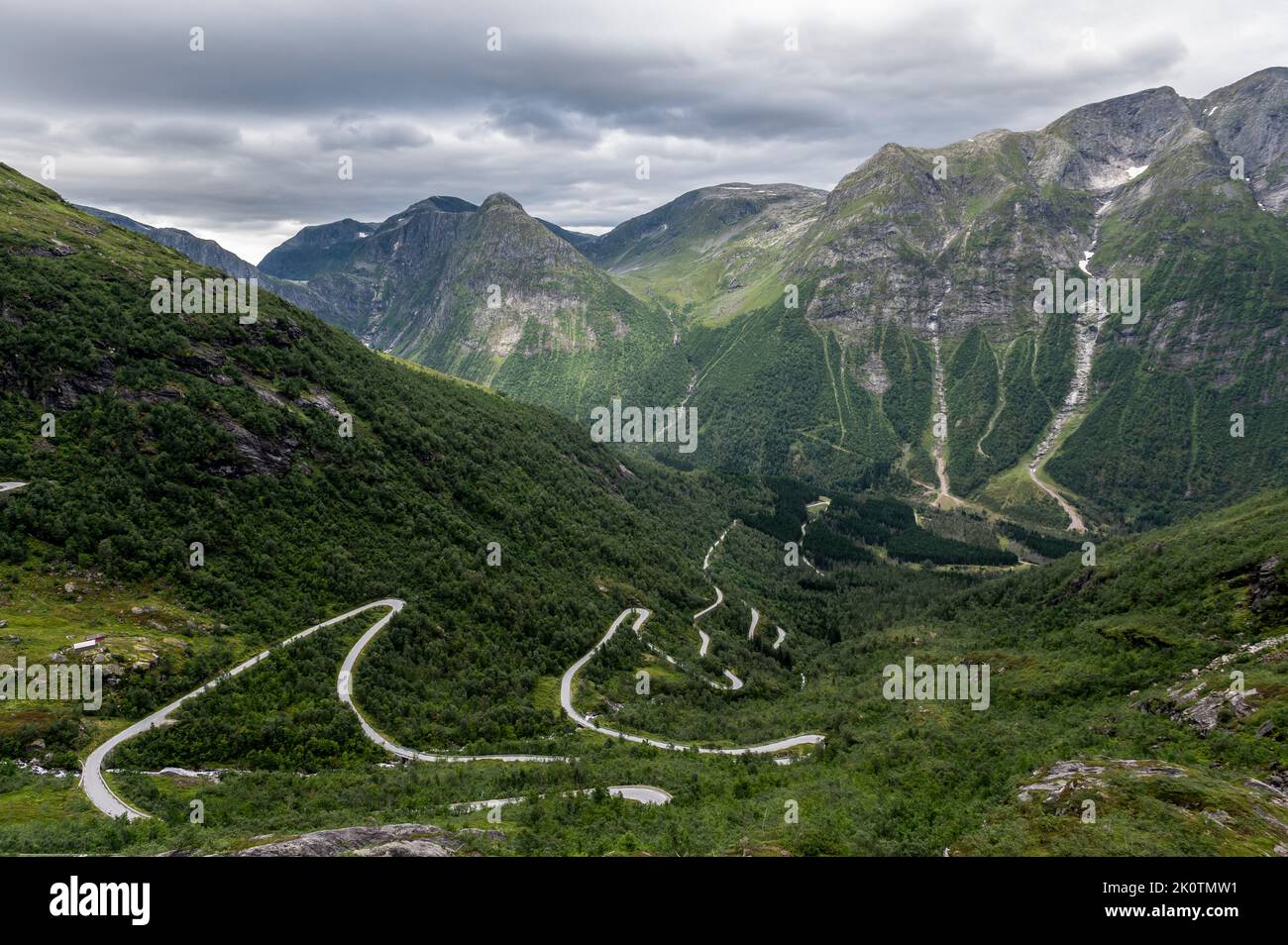 Classic road switchbacks in a mountain area inside Norway Stock Photo ...
