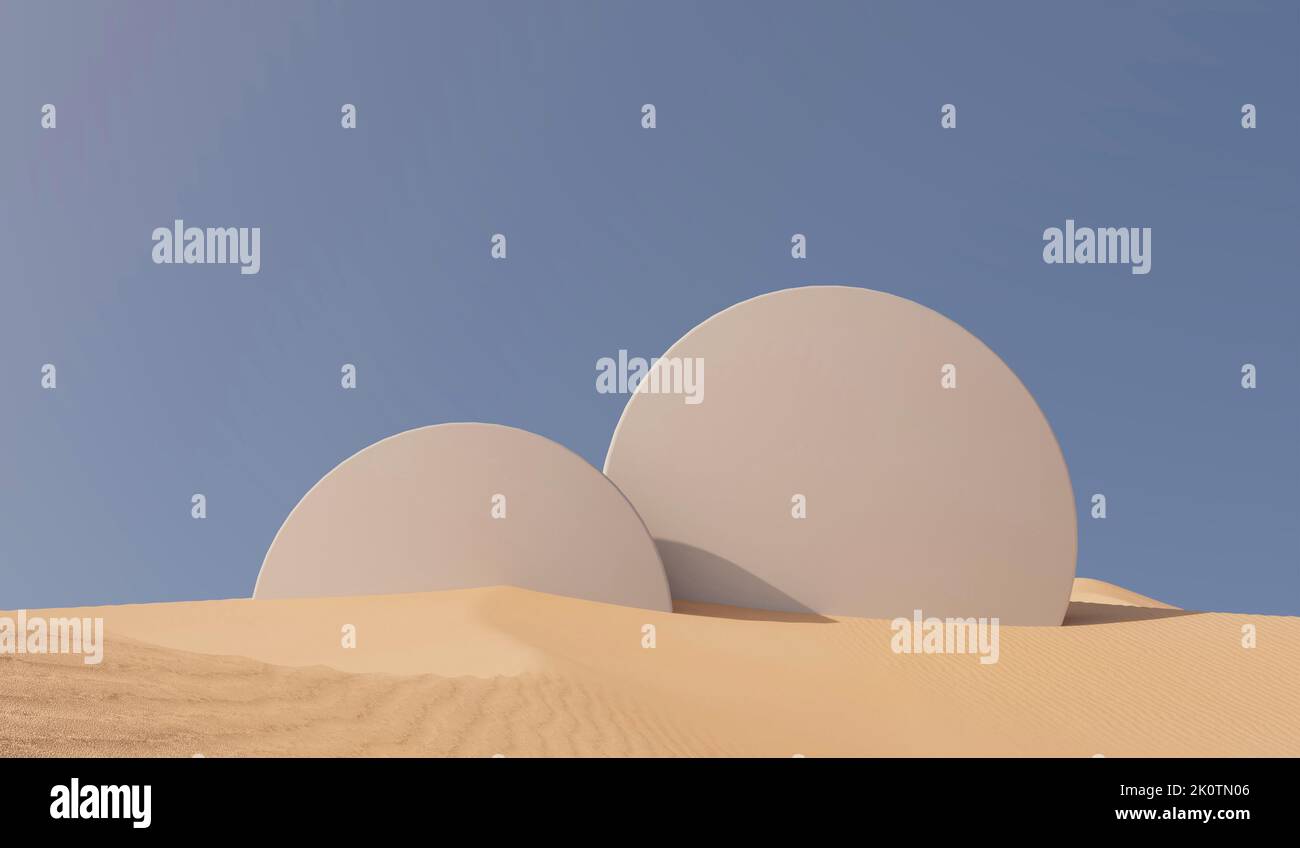 Sunny desert sand landscape with product placement podium. 3D Rendering ...