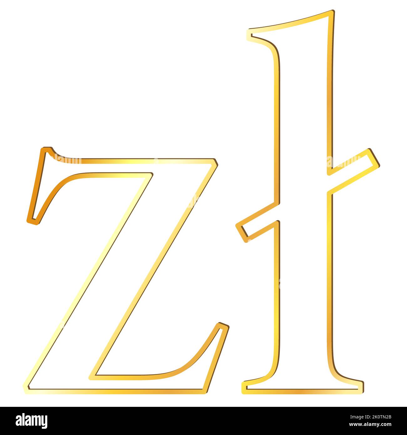 Polish zloty PLN currency golden sign outline front view isolated on ...