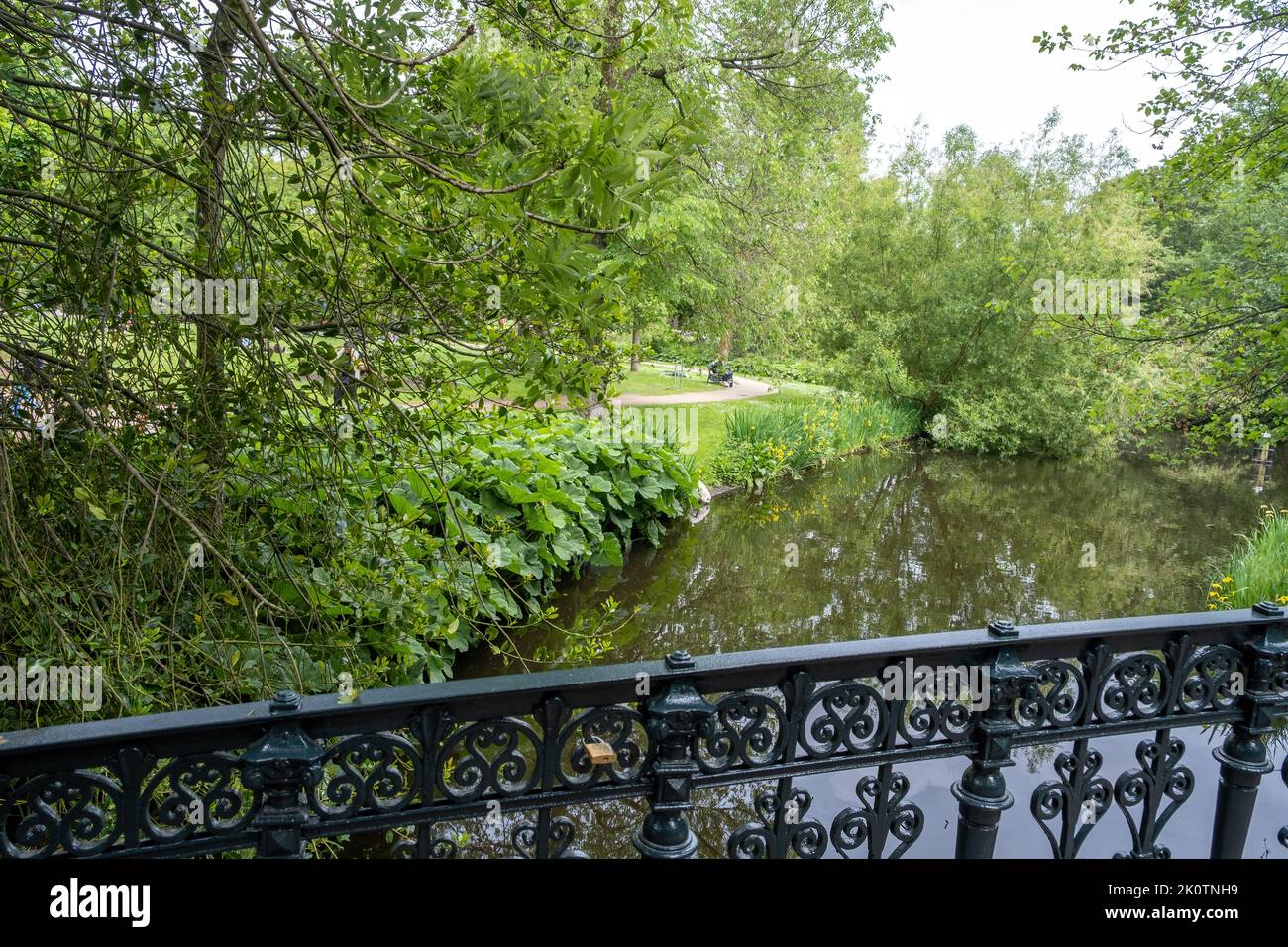 Amsterdam, Vondelpark at Netherlands. View from metal bridge of the ...