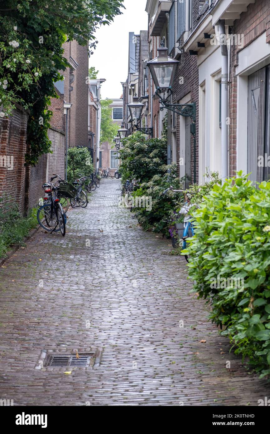 Traditional urban at Leiden town, Netherlands. Red brick wall building ...