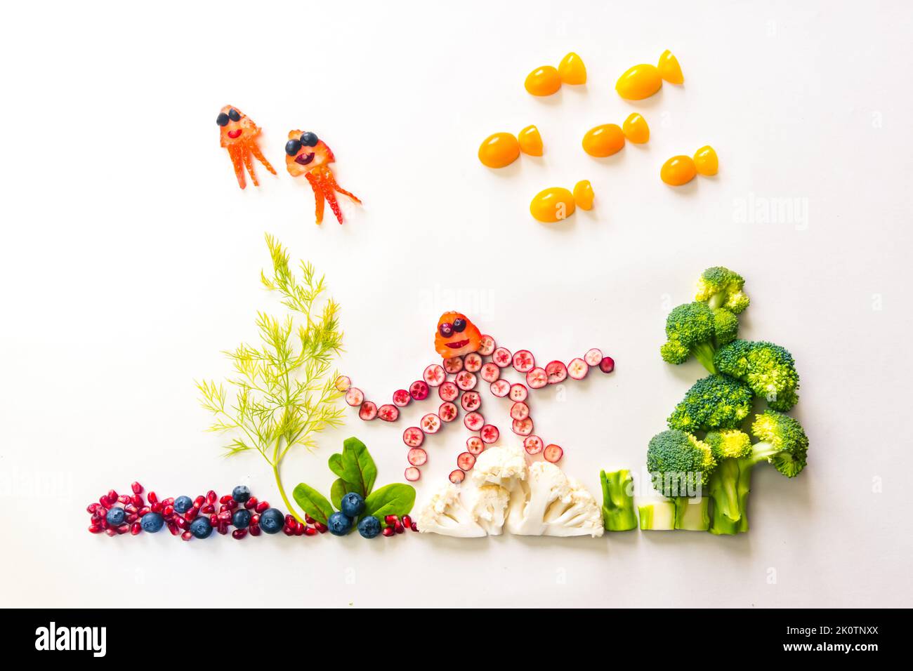 octopus made from red fruits, fish from orange tomato, jellyfish from ...