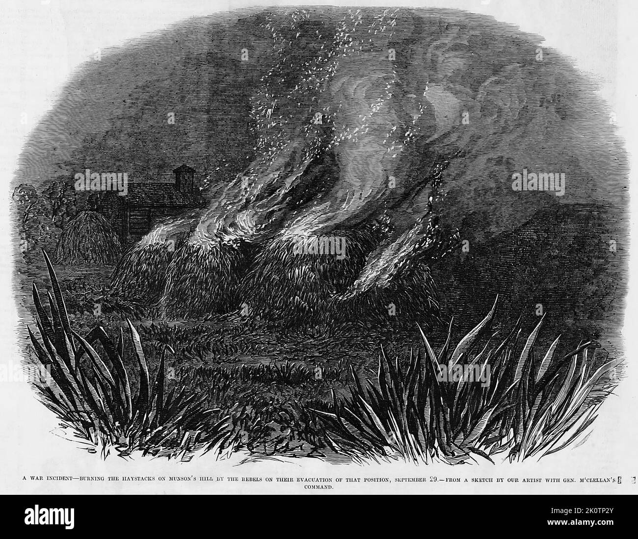 A war incident - Burning the haystacks on Munson's Hill, Virginia, by ...