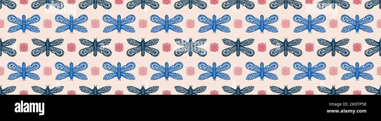 Retro butterfly seamless border. 70s style ecological insect garden ...