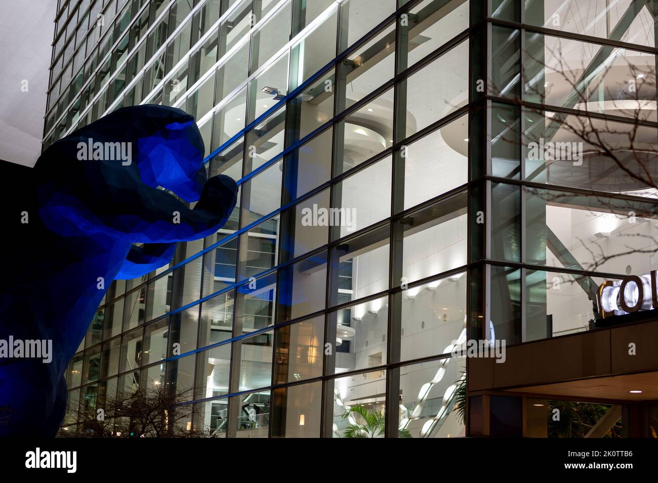 Denver, Colorado, USA - 4.2022 - Large Blue Bear artwork statue outside ...
