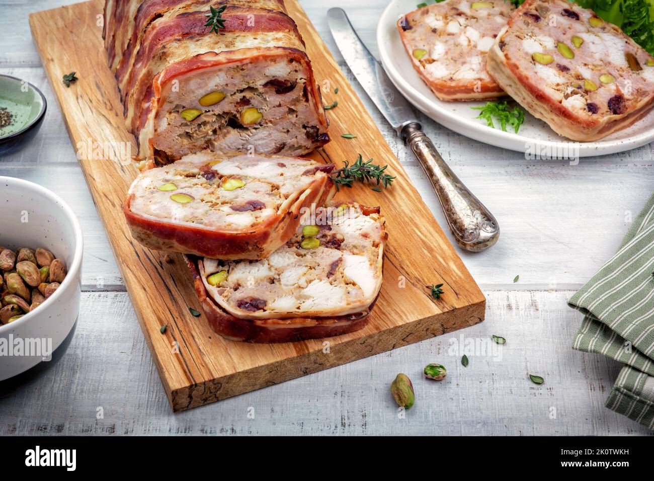 Terrine of pork with pistachios, cherries and chicken Stock Photo - Alamy