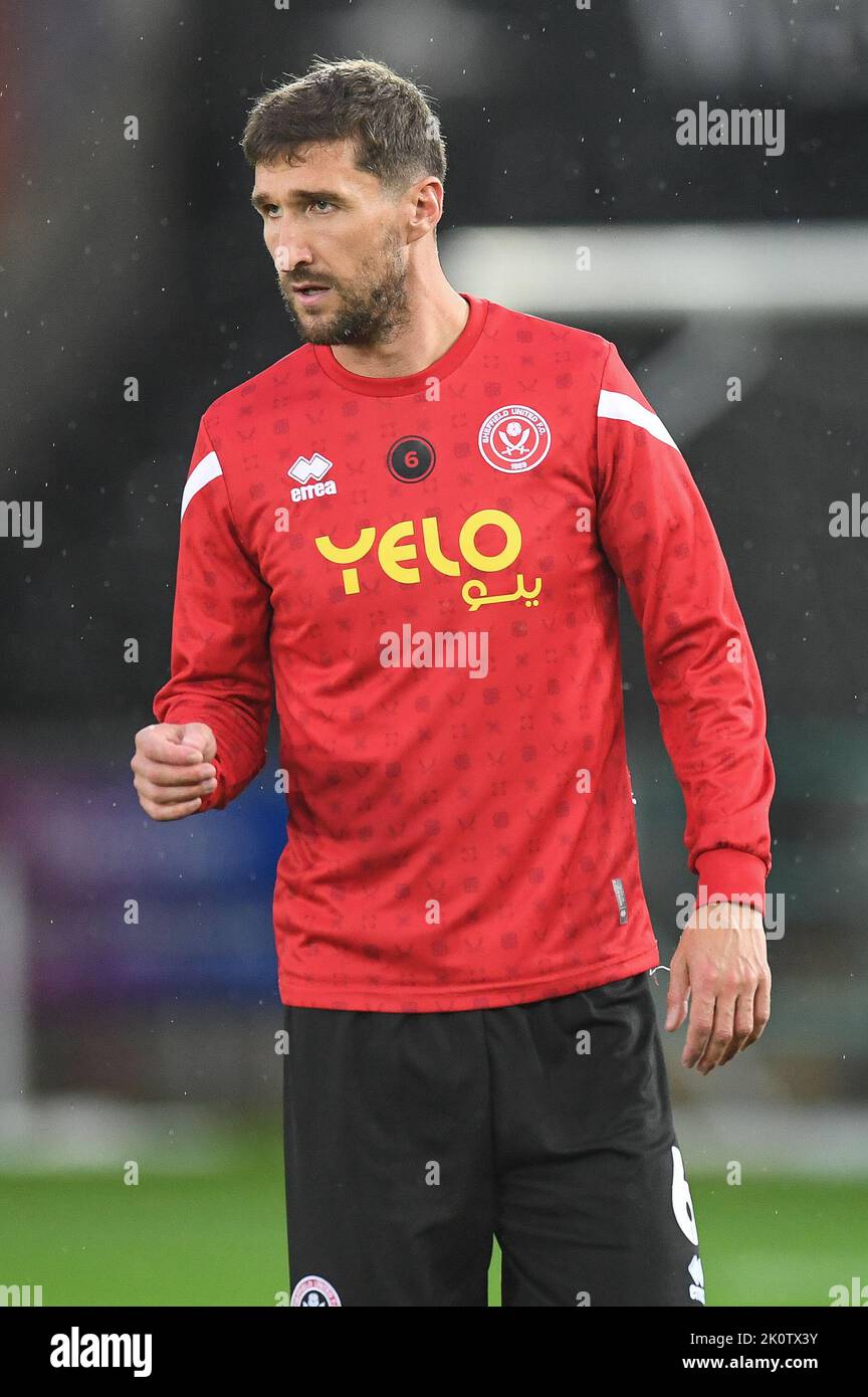 George Baldock #2 of Sheffield United during the pre-game warmup during ...