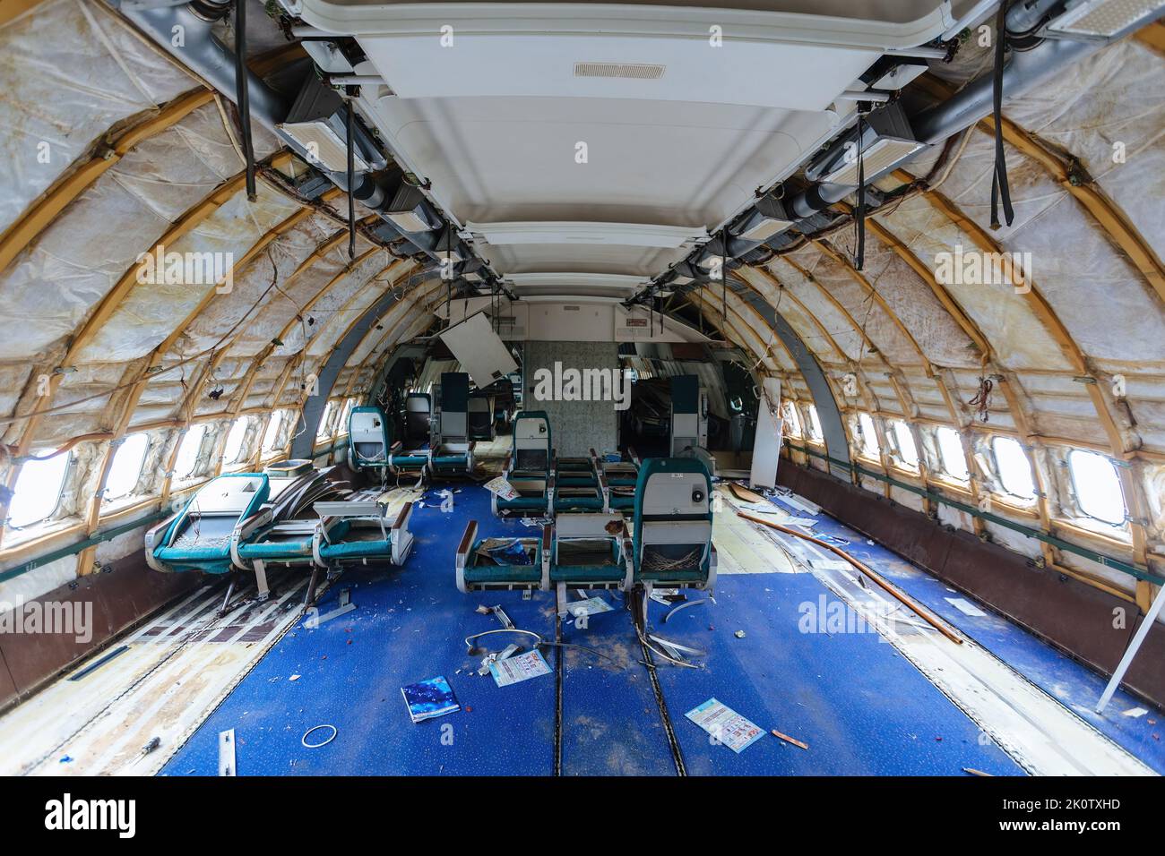 Inside wrecked broken passenger airplane Stock Photo - Alamy