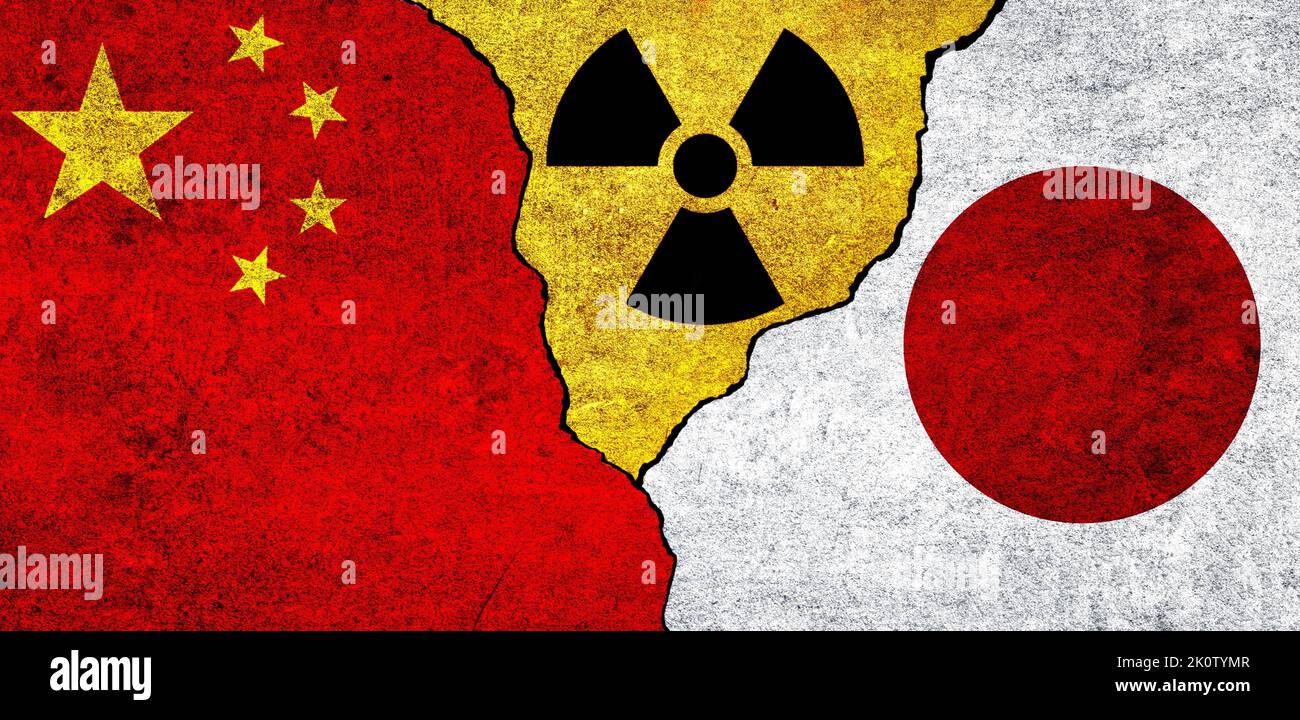 Flags of China, Japan and radiation symbol together. China and Japan ...
