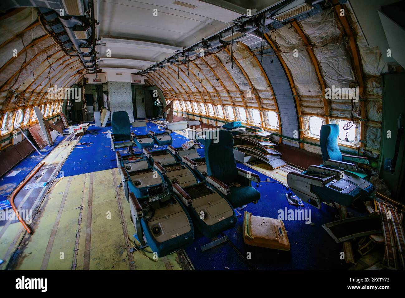 Inside wrecked broken passenger airplane Stock Photo - Alamy