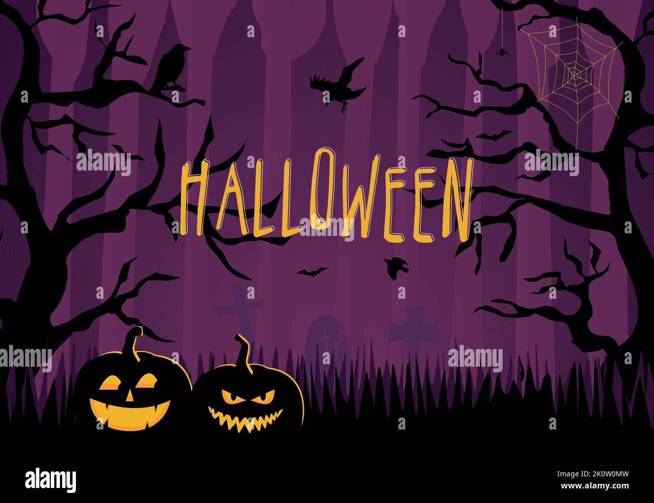 Scary halloween strange wood greating picture illustration and ...