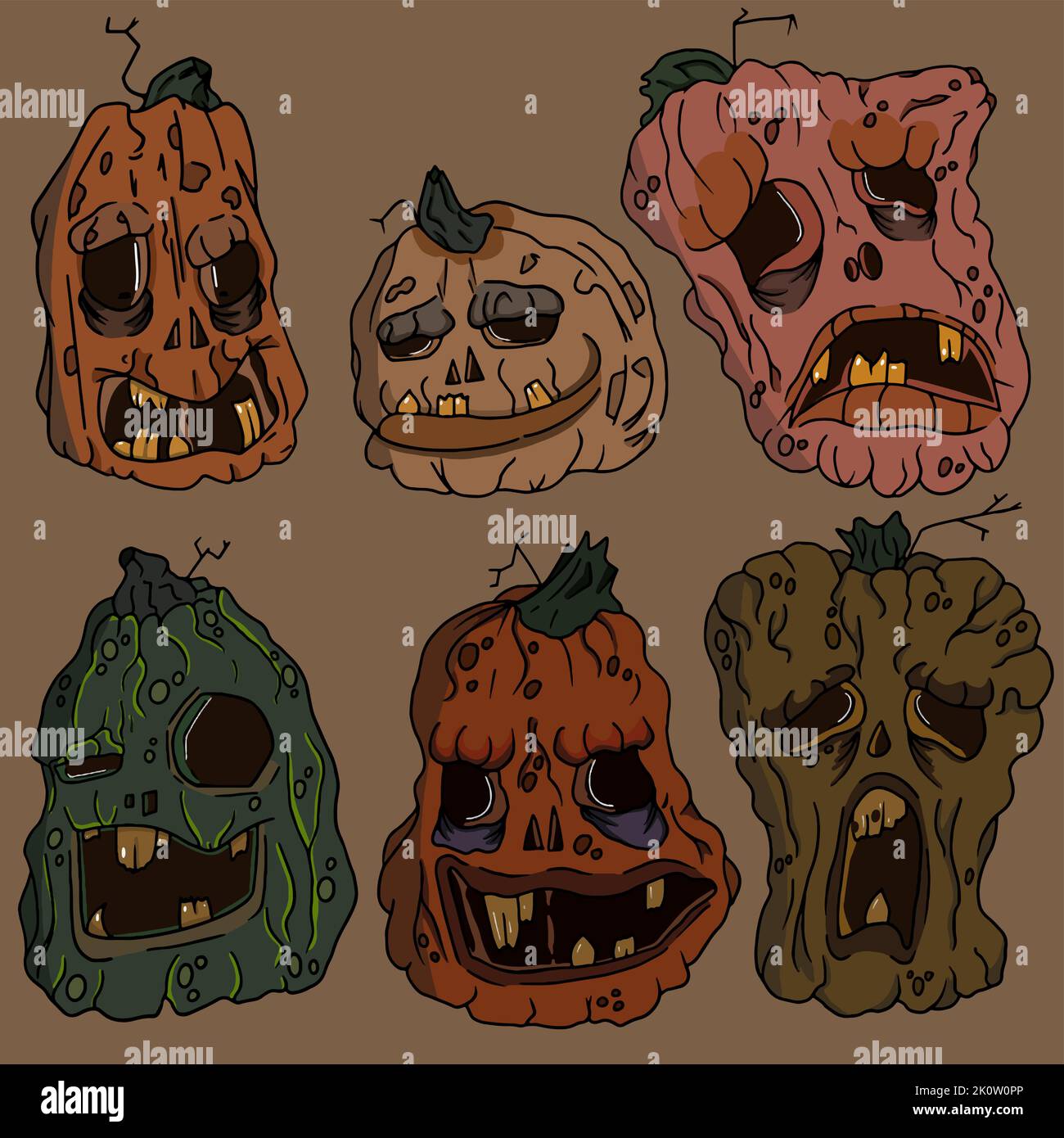 Halloween pack of scary pumpkins creative illustration Stock Vector ...