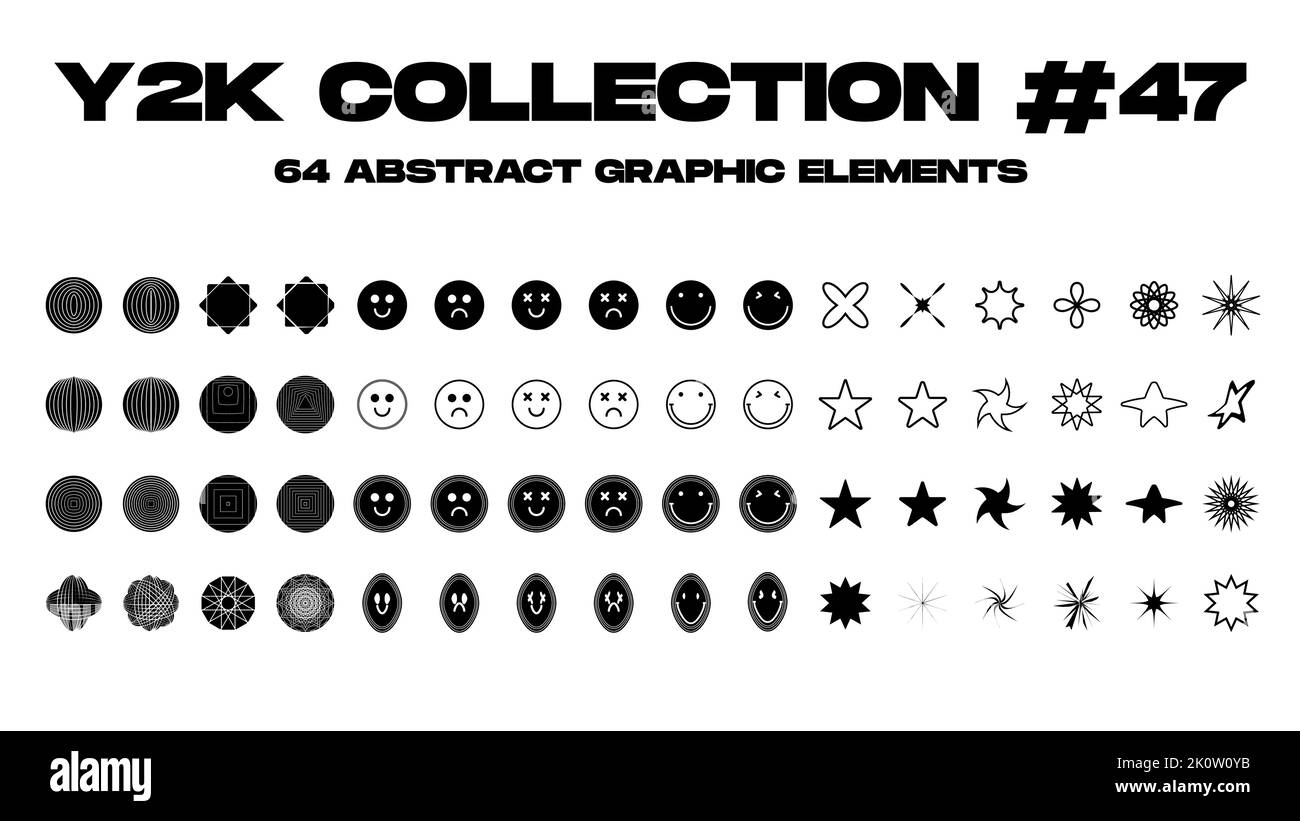 Retro futuristic elements for design. Set of abstract objects in y2k ...