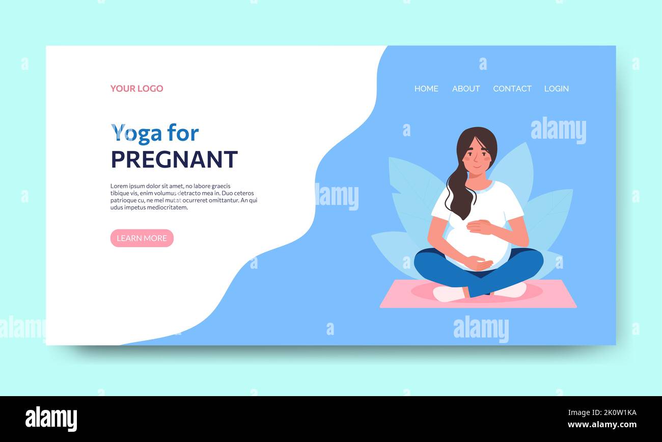 Vector banner in flat style A pregnant woman practices yoga. The girl ...