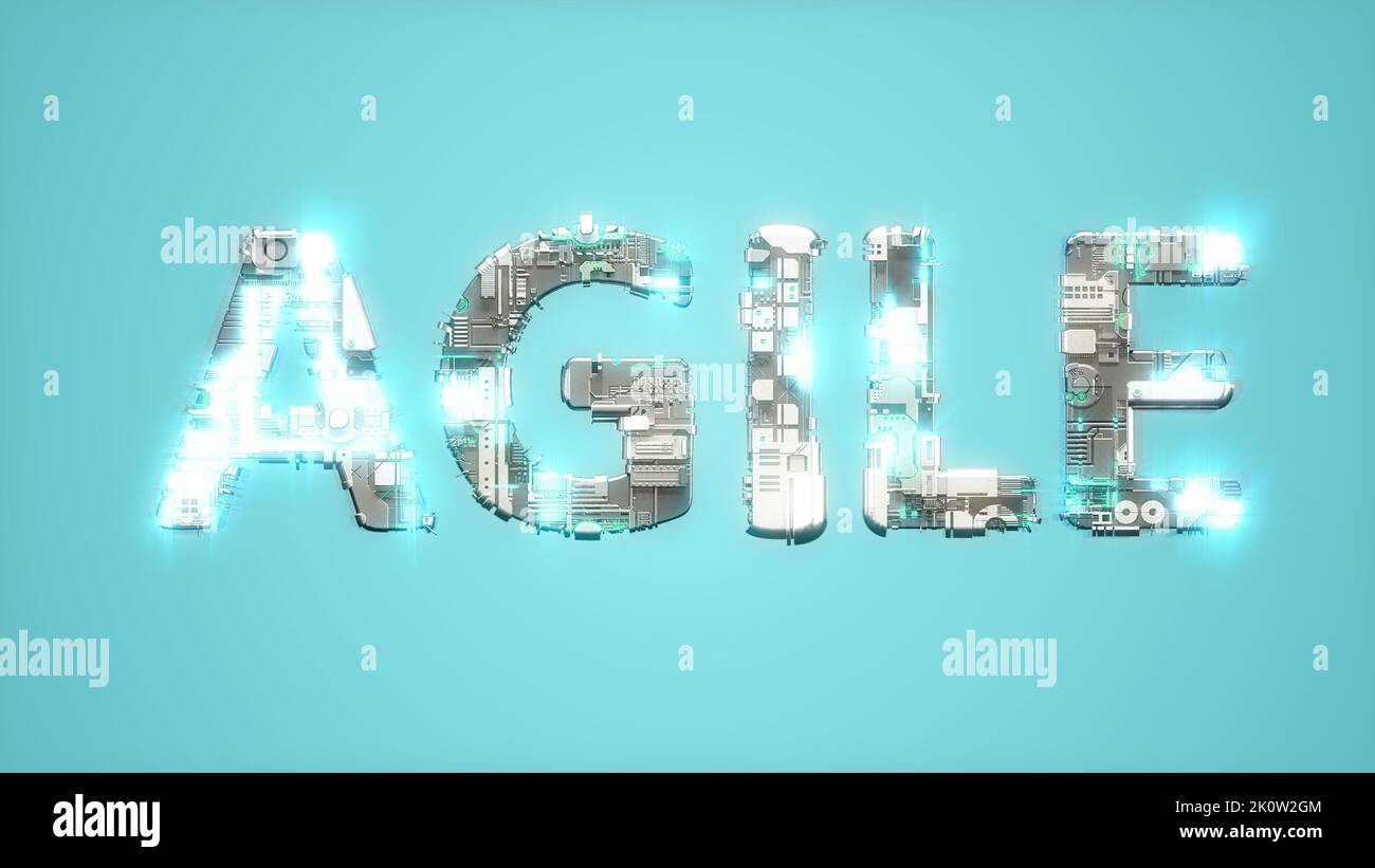 modern shining cybernetical text AGILE on blue bg - abstract 3D ...