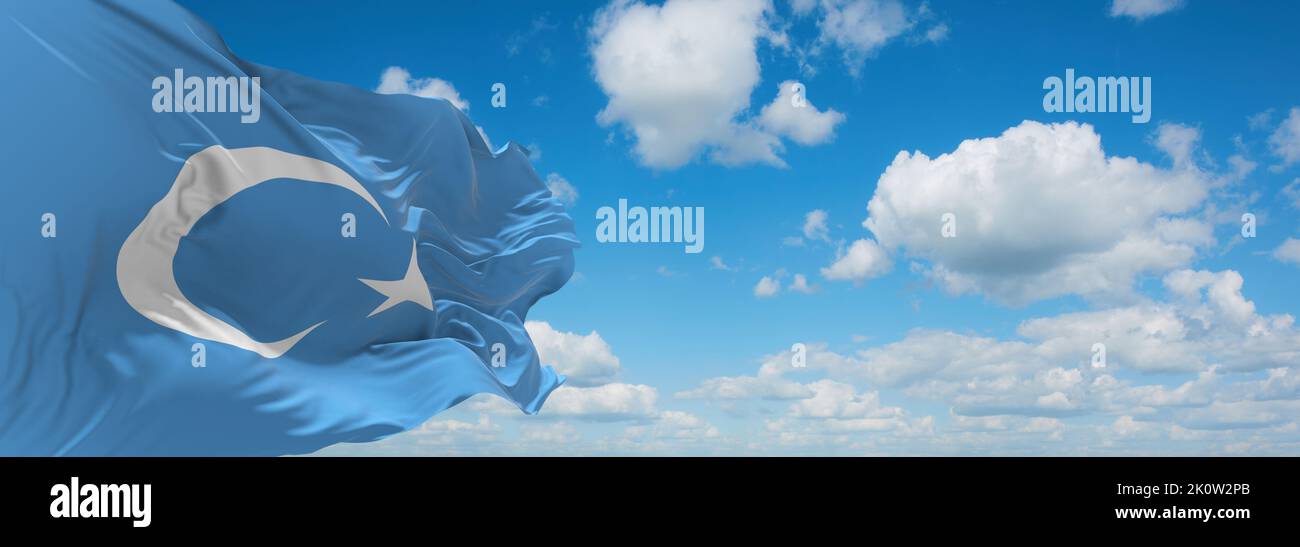 flag of Kokbayraq, asia at cloudy sky background, panoramic view. flag ...