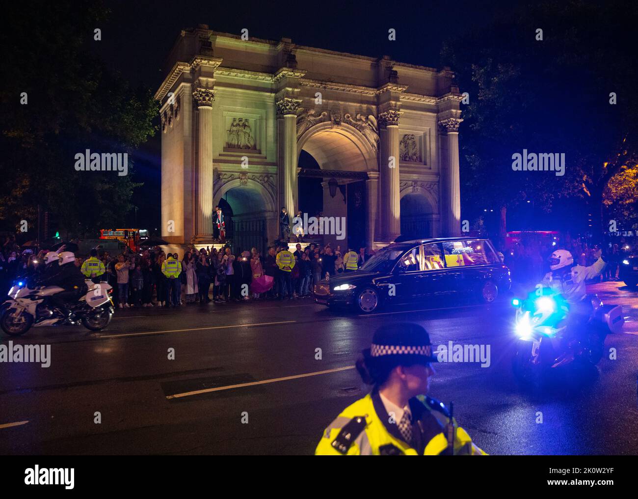 London, UK. 13th Sep, 2022. The Royal Hearse with the coffin of Queen ...