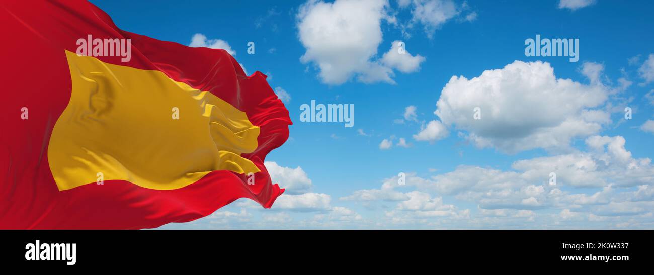flag of Mali Empire, africa at cloudy sky background, panoramic view ...