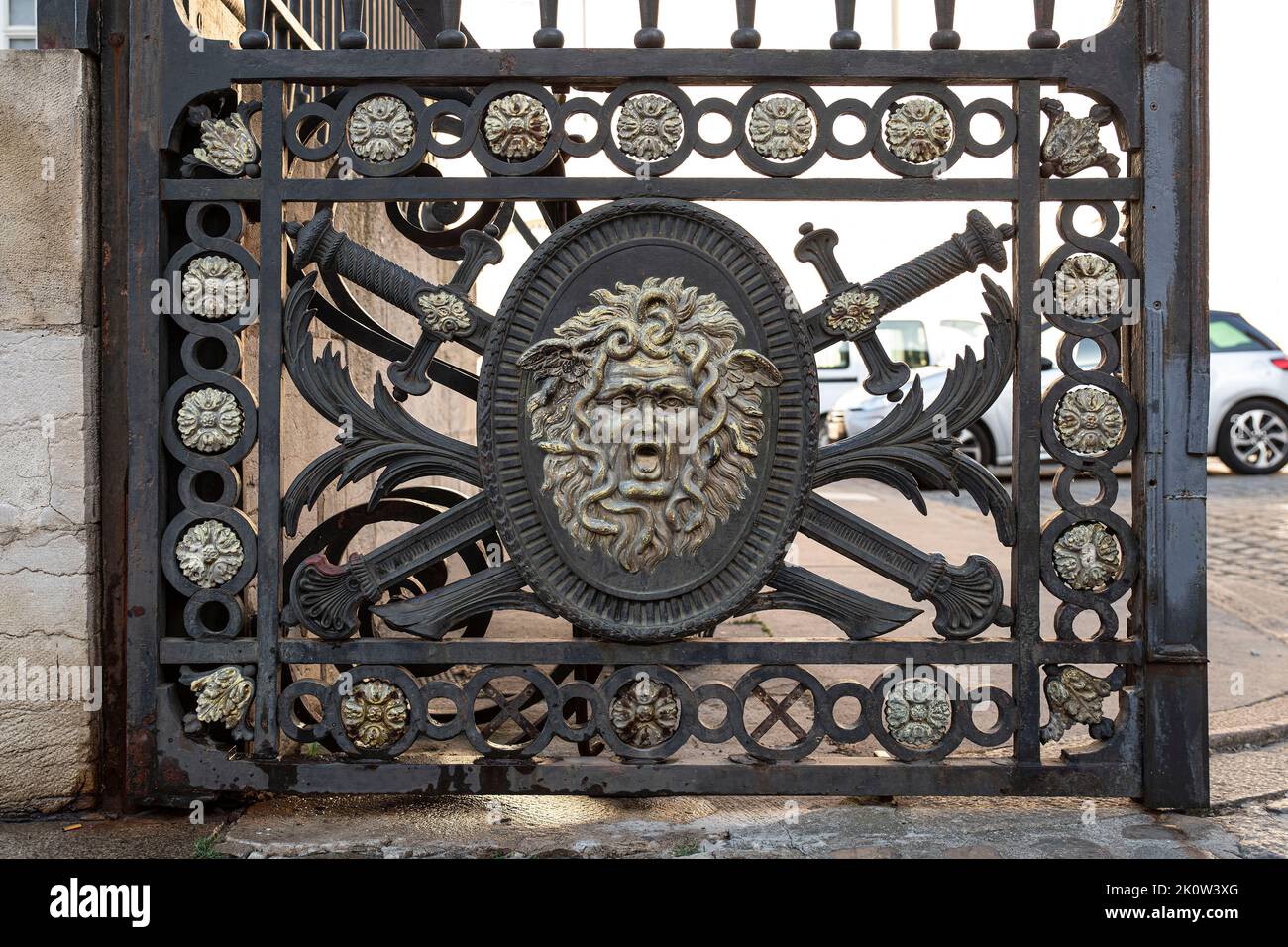 Detail of an old wrought iron gate Stock Photo - Alamy