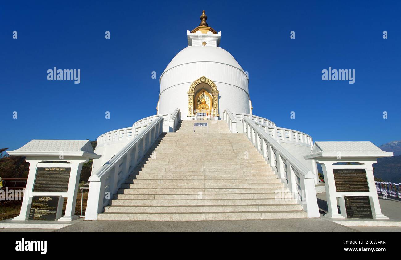 World peace stupa near Pokhara, Nepal, front view, Annapurna area Stock ...