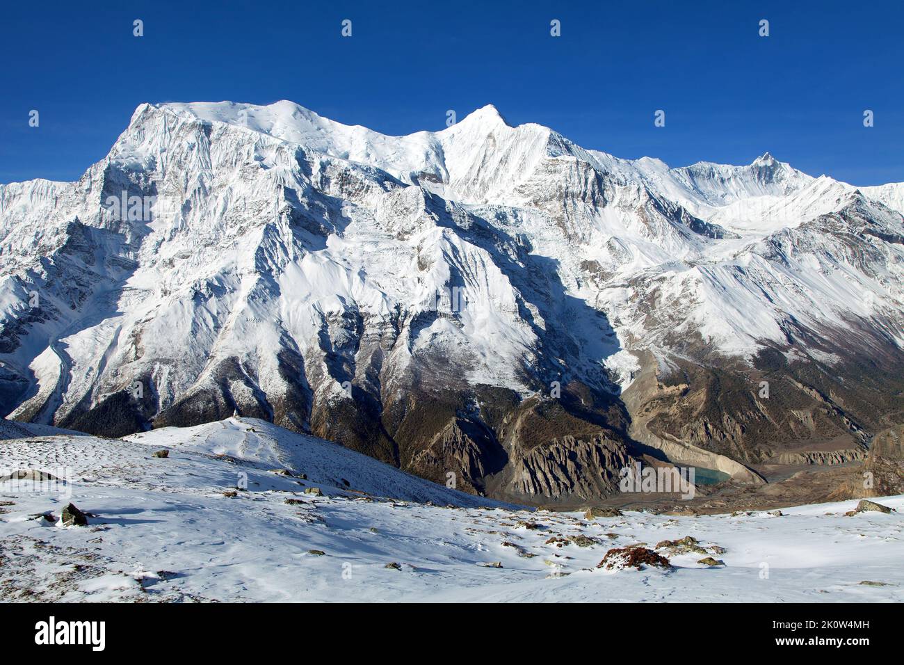 Panoramic view of Annapurna 3 III blue colored, Annapurna range ...