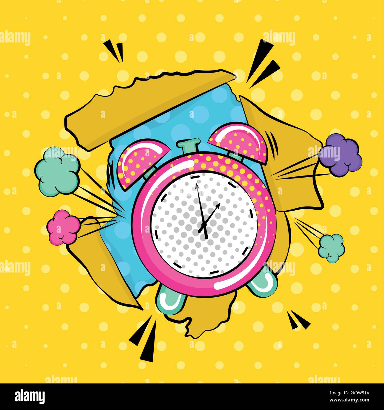 Comic wall breach with an alarm clock halftone effect comic Vector ...