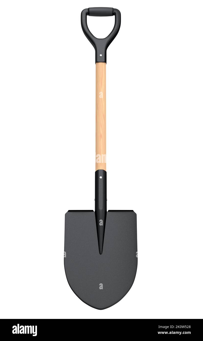 Garden shovel with wooden handle on white background, summer camping ...