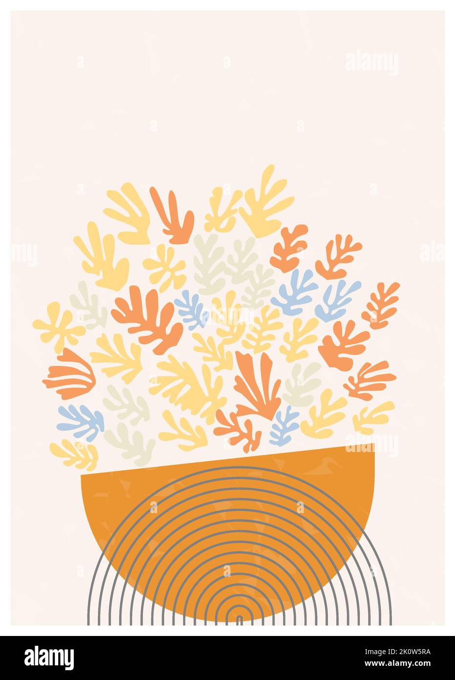 Matisse Inspired Algae Botanical Plants On A Pot Hand Drawn ...