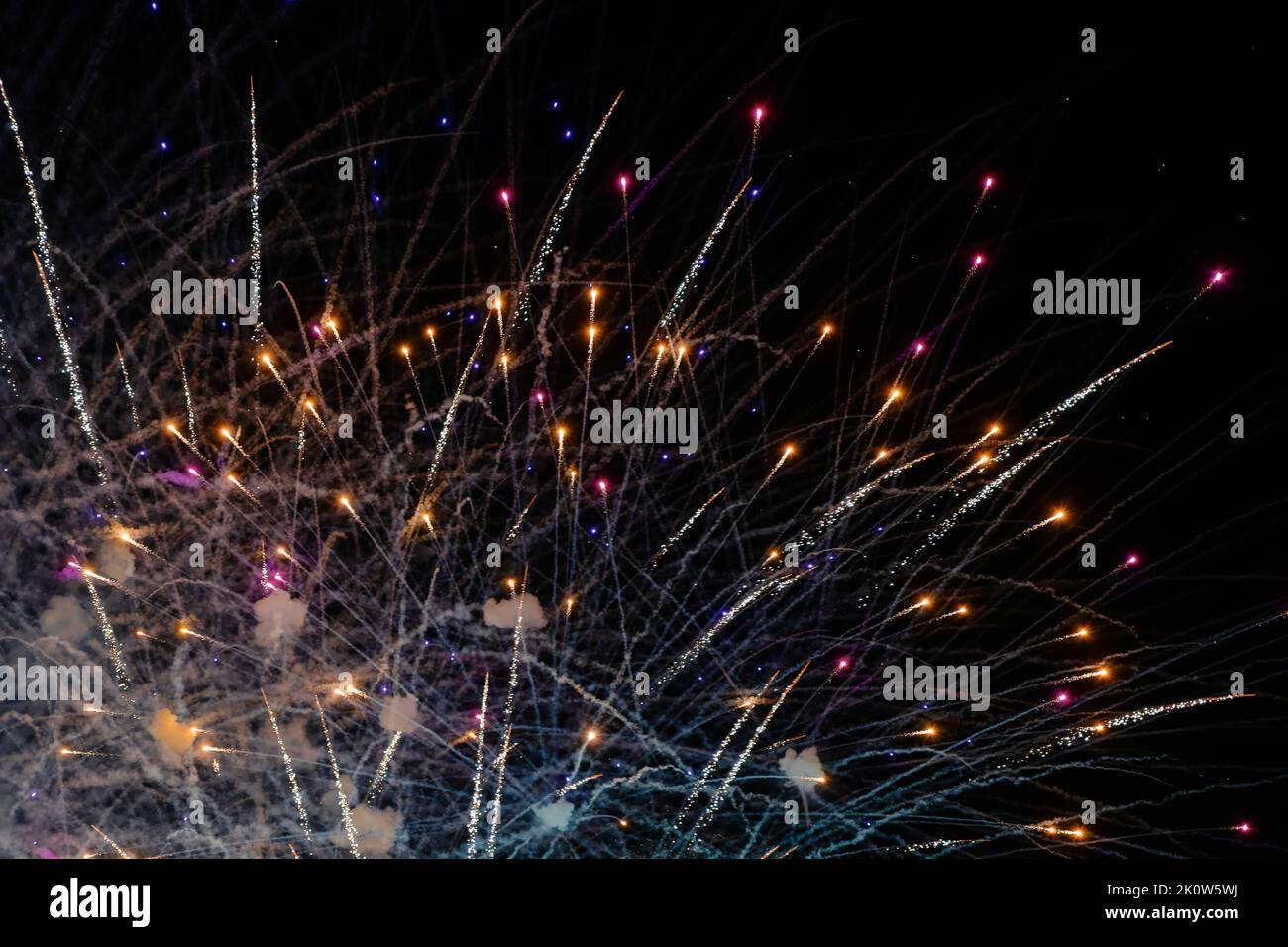 A sky view with colorful fireworks at night Stock Photo - Alamy