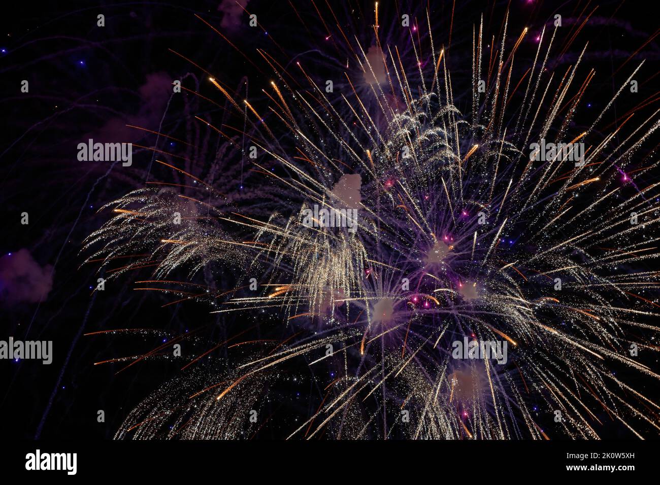 A sky view with colorful fireworks at night Stock Photo - Alamy