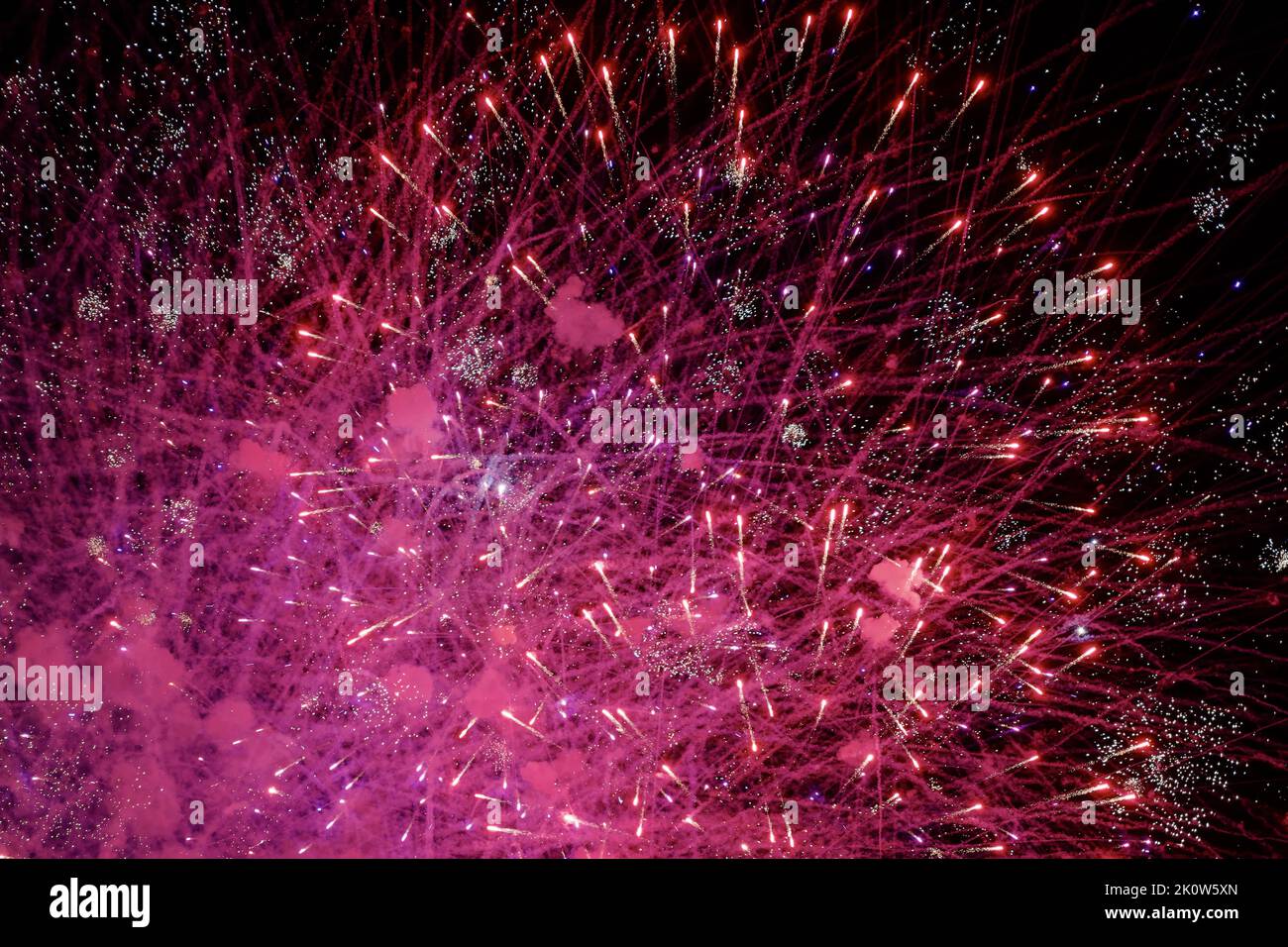 A sky view with colorful fireworks at night Stock Photo - Alamy