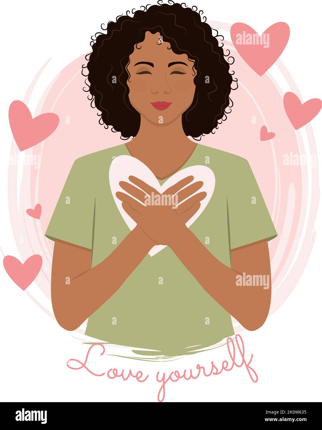 Cute girl with her hands on her heart Self love Vector Stock Vector ...