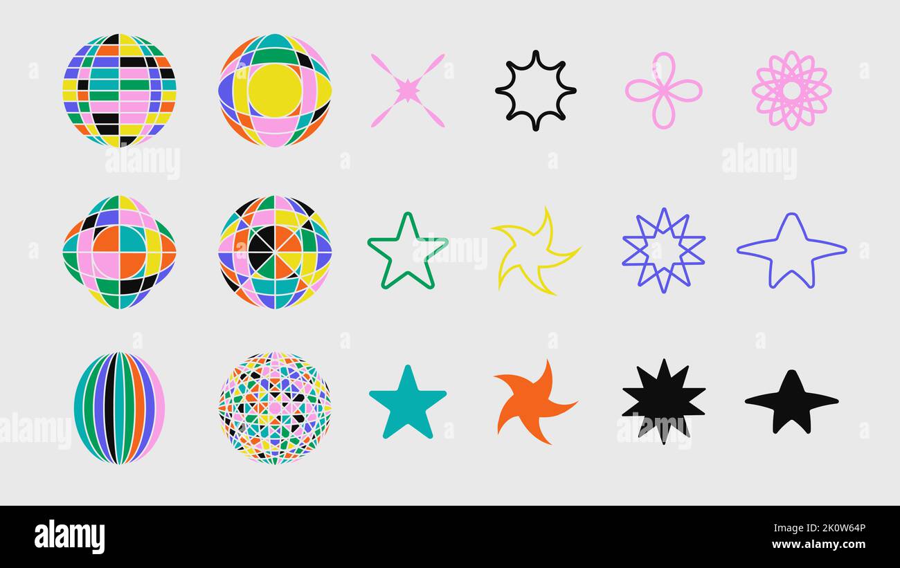 Abstract geometric shapes, brutalism forms, memphis geometric elements. Y2K Stock Vector Image ...