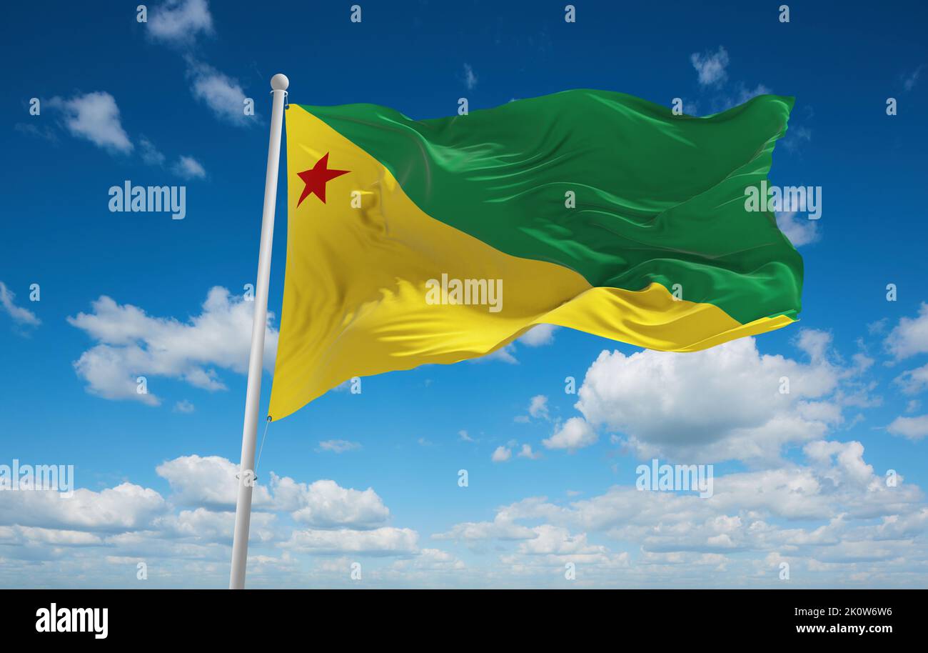 flag of Terceira Republica do Acre, America at cloudy sky background ...