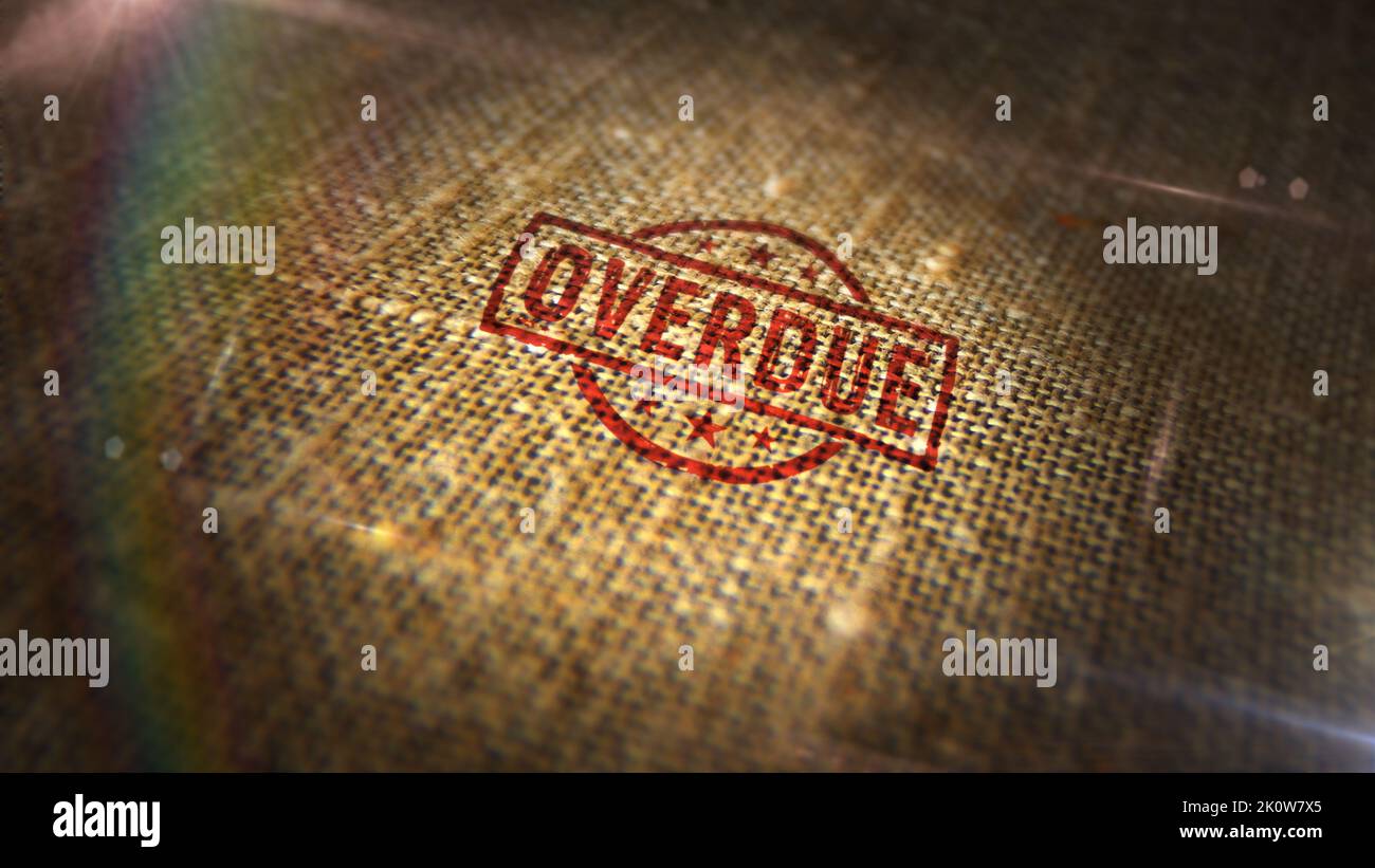 Overdue stamp printed on linen sack. Belated debt payment concept Stock ...