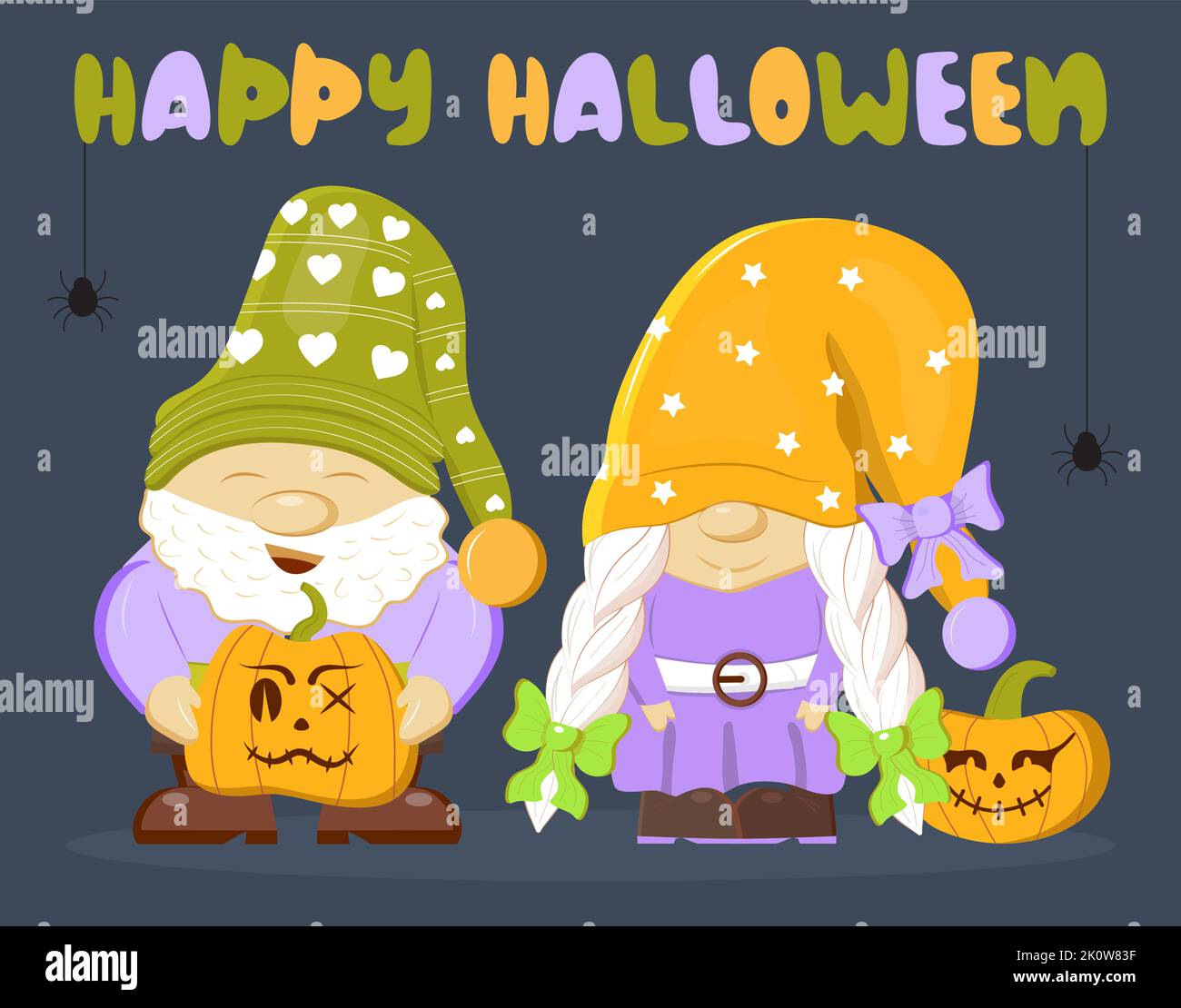 Halloween gnome invite card vector. Happy hallowen design. Funny girl ...