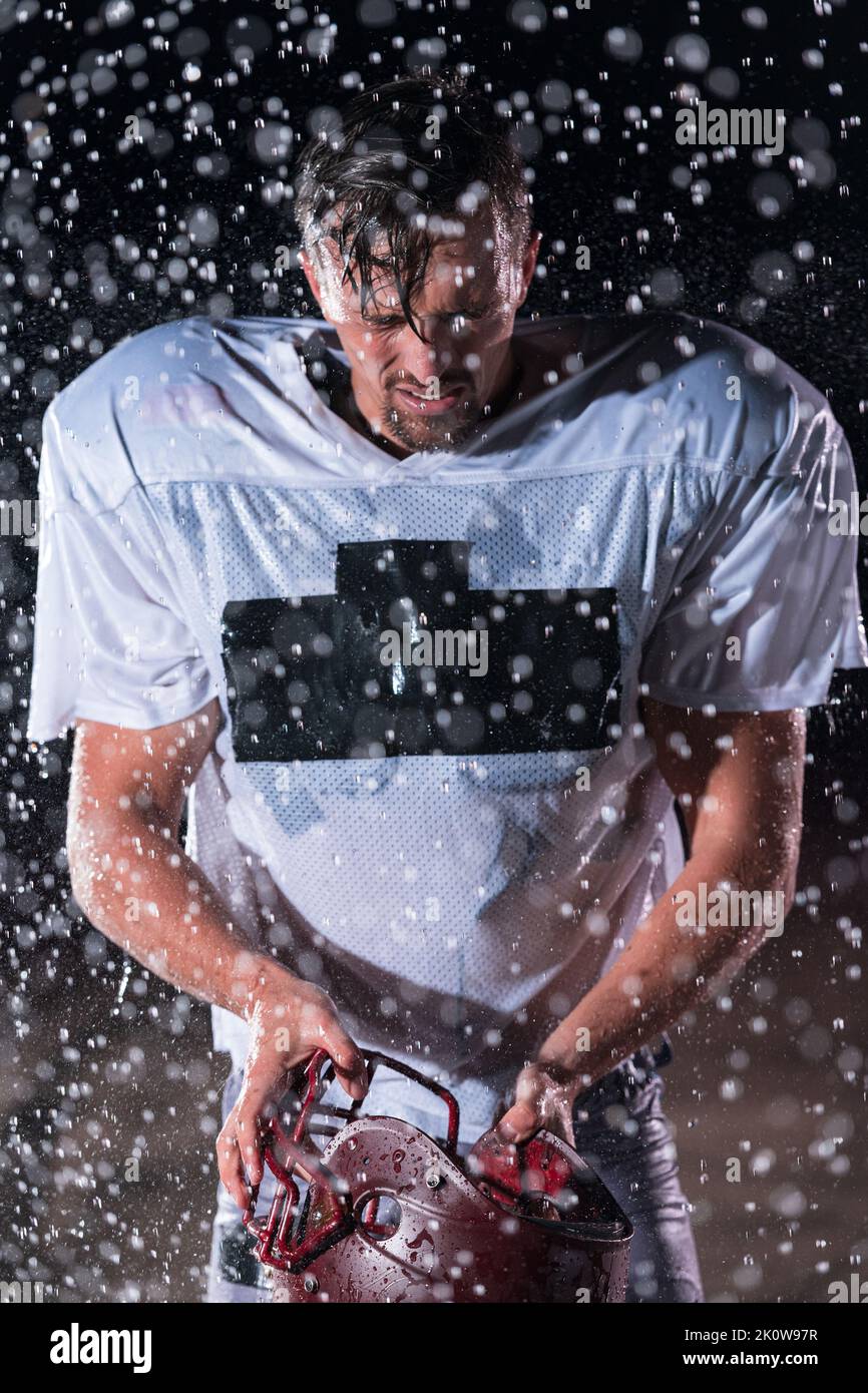 American Football Field: Lonely Athlete Warrior Standing on a Field ...