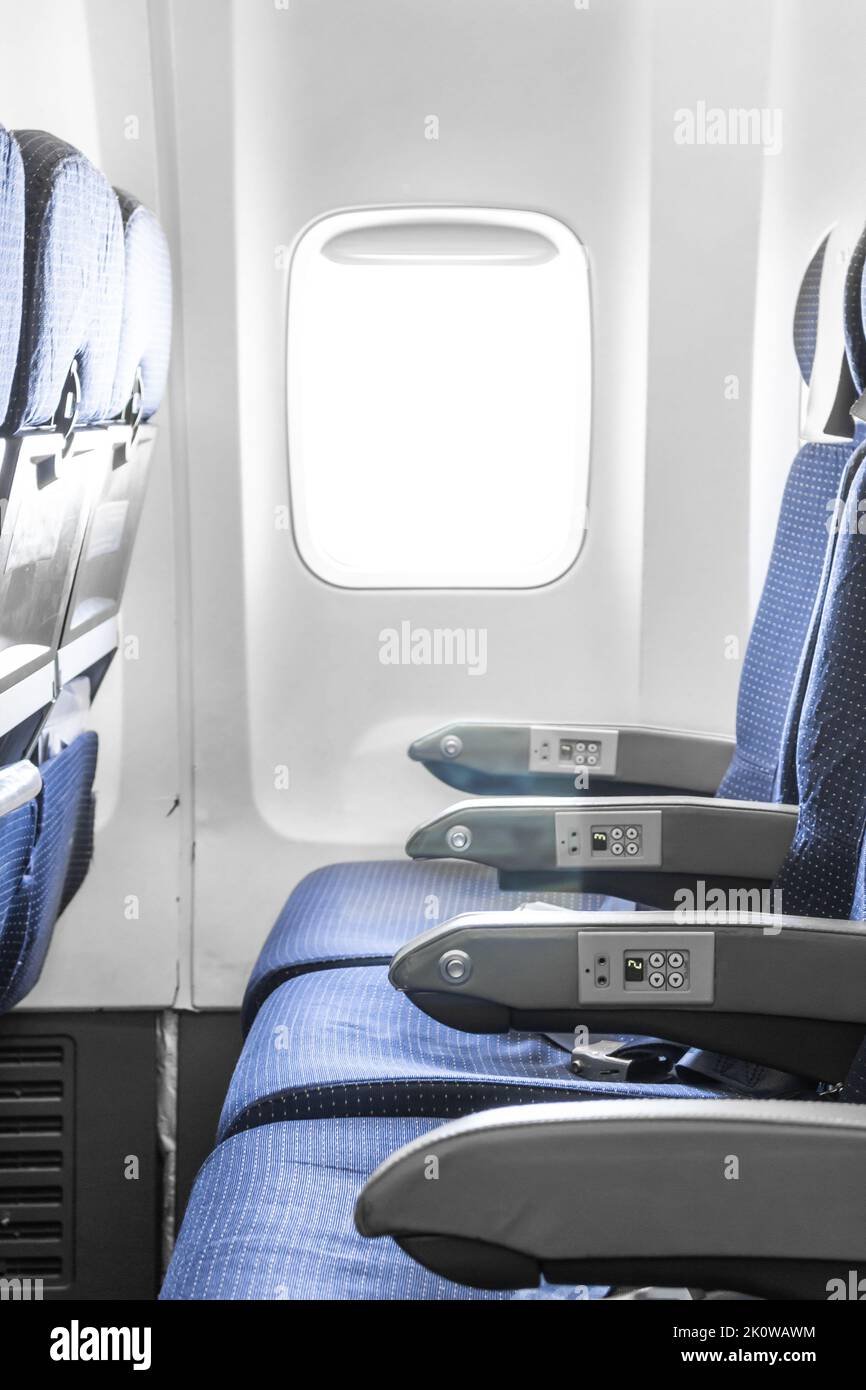 inside of an airplane before takeoff, right after boarding Stock Photo ...