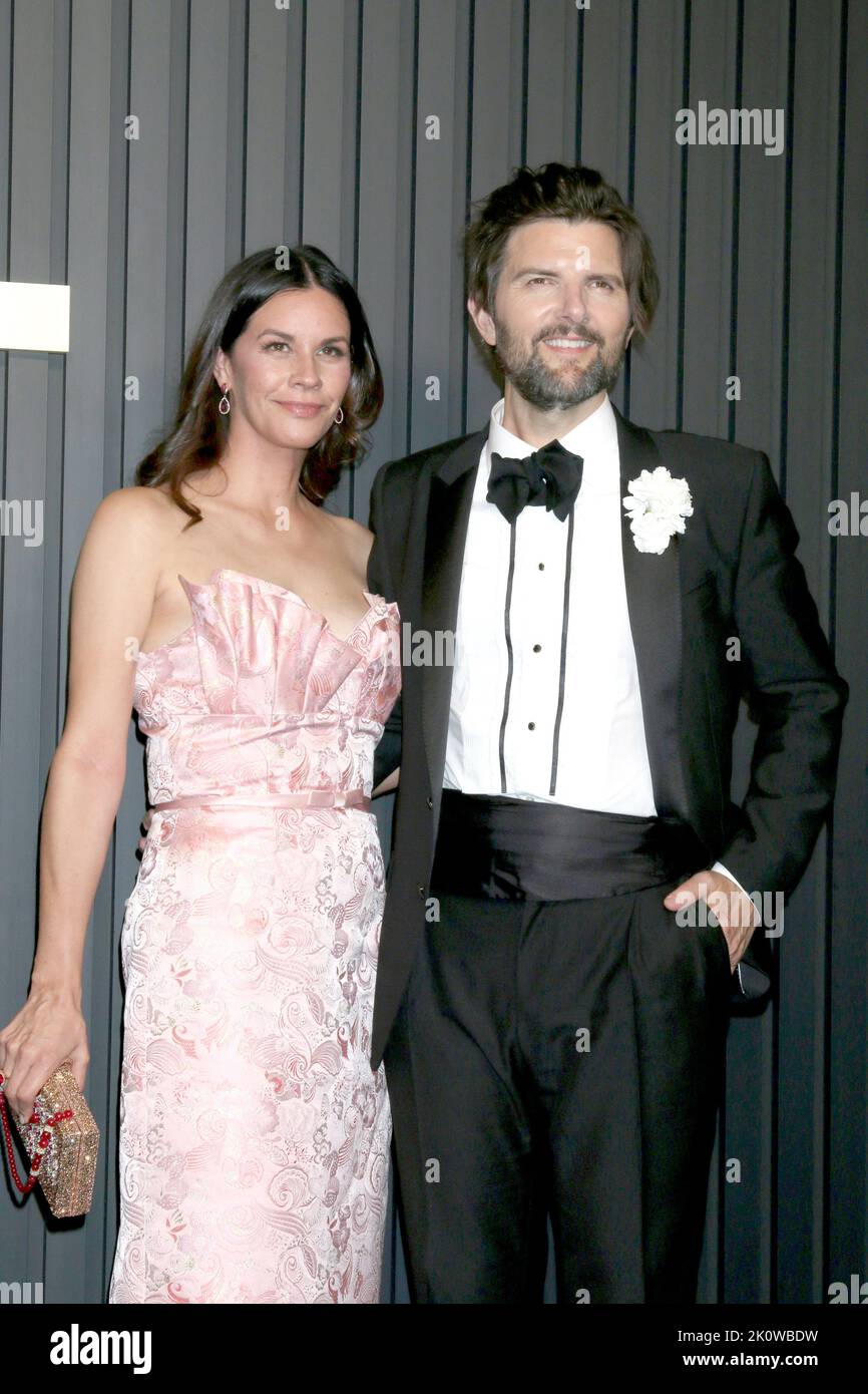 LOS ANGELES - SEP 12: Naomi Scott, Adam Scott at the Apple TV+ Primetime Emmy Party Red Carpet ...