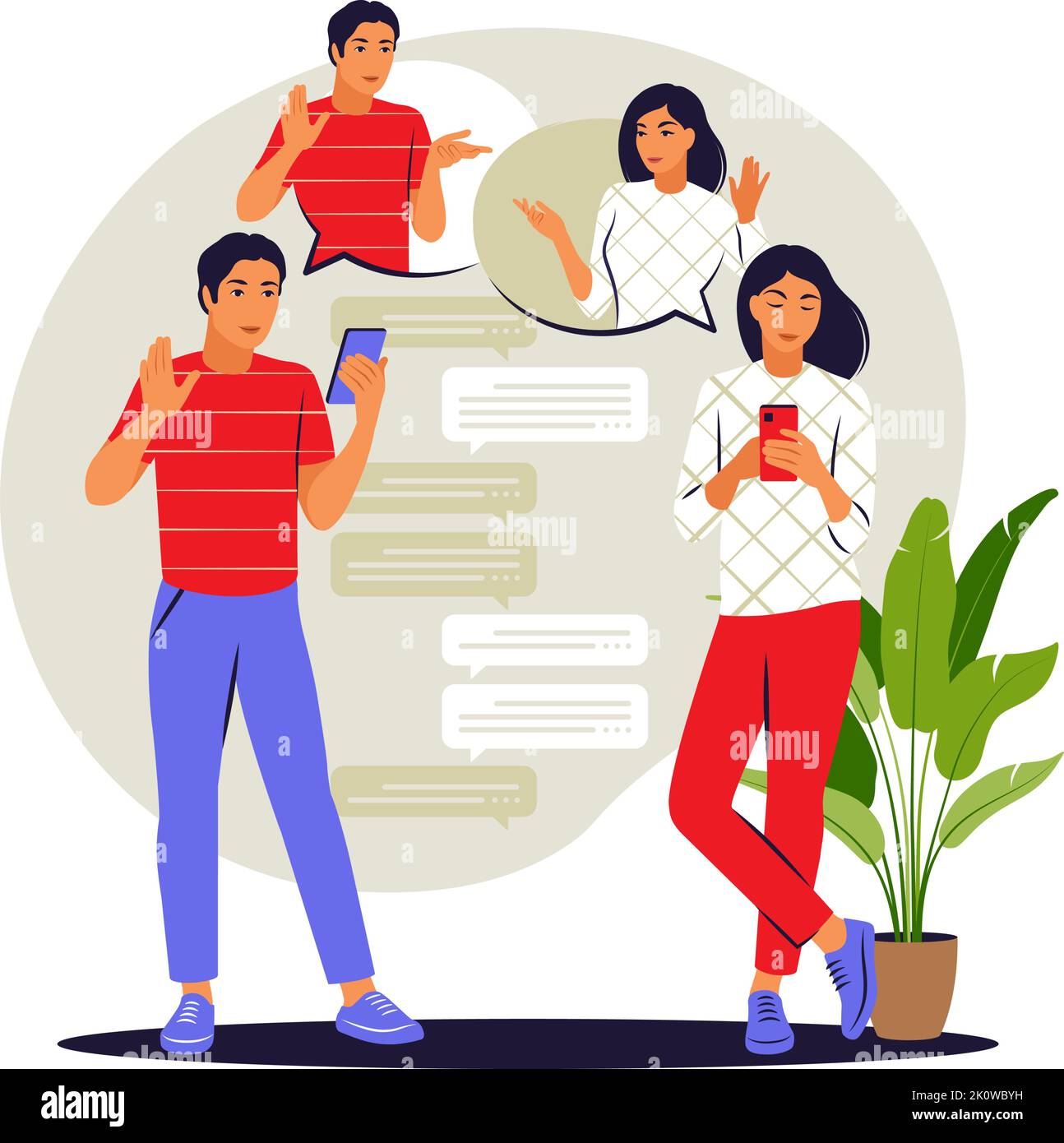 Conversation concept. Man and woman talking on chat. Vector ...