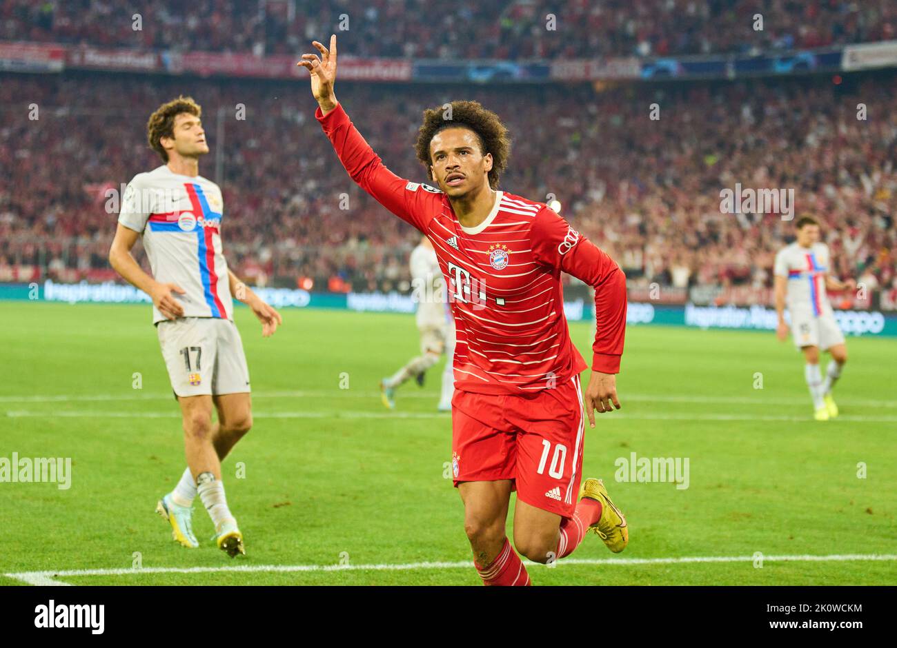 Munich, Germany. 13th Sep, 2022. Leroy SANE, FCB 10 celebrates 2-0 goal ...