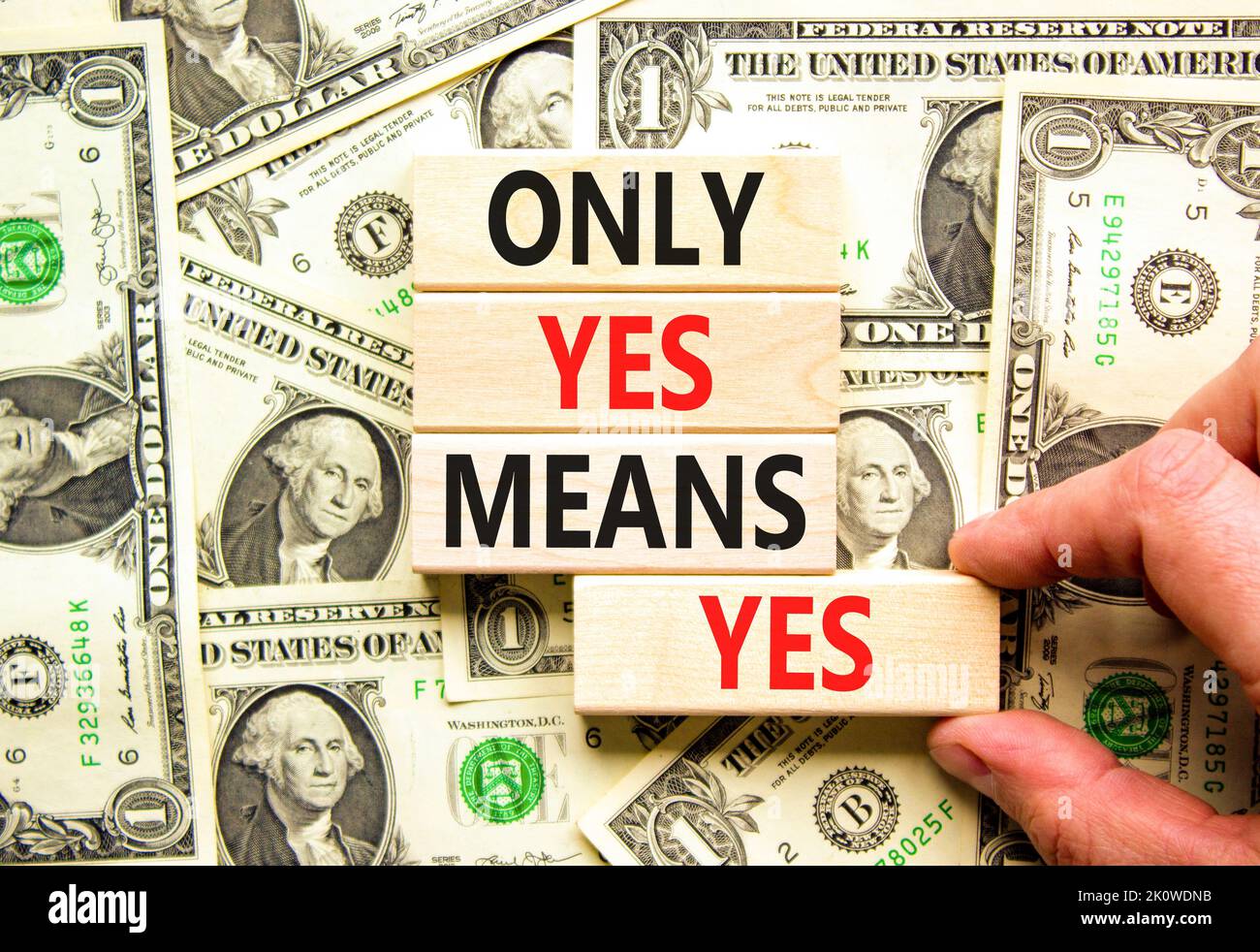 Only yes means yes symbol. Concept words Only yes means yes on wooden ...