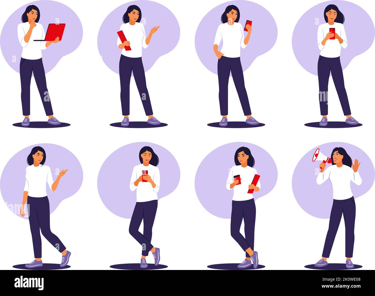 Businesswoman set with different postures. Vector illustration. Flat ...